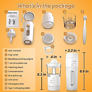 2 in 1 Portable Blender with Citrus Juicer, Blender for Shakes and Smoothies, Personal Smoothie Blender with 12 Oz Travel Cup and Lid, USB Rechargeable Mini Blender Smoothie Maker Lemon Orange Juicer