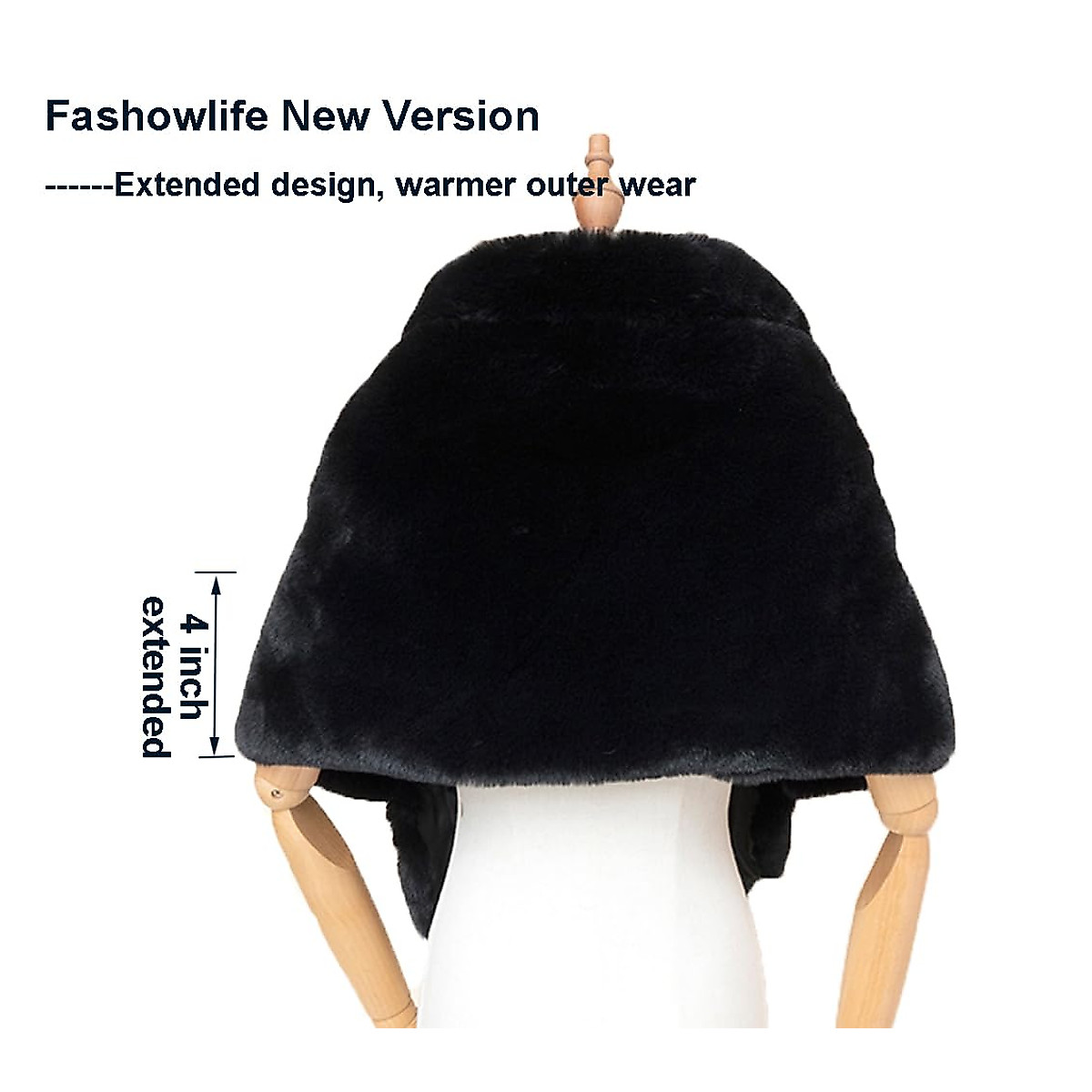 Fashowlife Faux Fur Cloak Shawl Fur Scarf Warm Wrap Stole Shrug Autumn Winter For Wedding Party (Black Shawl)