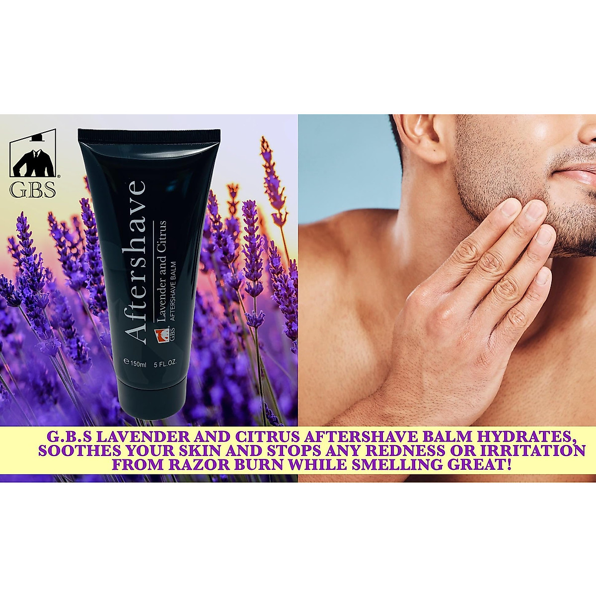 G.B.S Shaving Set for Sensitive Skin, Includes Steel Lather Bowl, Lavender and Citrus Aftershave Balm, Lavender and Citrus Shave Soap and Synthetic Shave Brush with Travel Tube