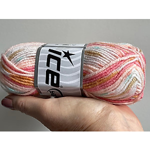 Salmon Mini Baby Design DK Yarn - Acrylic Wool Blend Self-Patterning Yarn 50 Gram, 142 Yards - Salmon, Amber Blue, White +