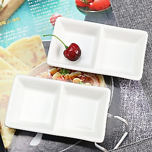 1PC White Ceramic Serving Platter Rectangular 2 Compartment Appetizer Serving Tray Divided Spices Vinegar Nuts Sauce Dishes for Home Kitchen Restaurant