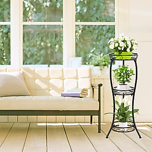 FLMOUTN 3 Tier Tall Metal Plant Stand for Indoor Outdoor Plants, 35 Inch Corner Plant Stands Display Rack, Rustproof Iron Flower Pot Holder Shelf for Patio Balcony Garden Living Room (Black)