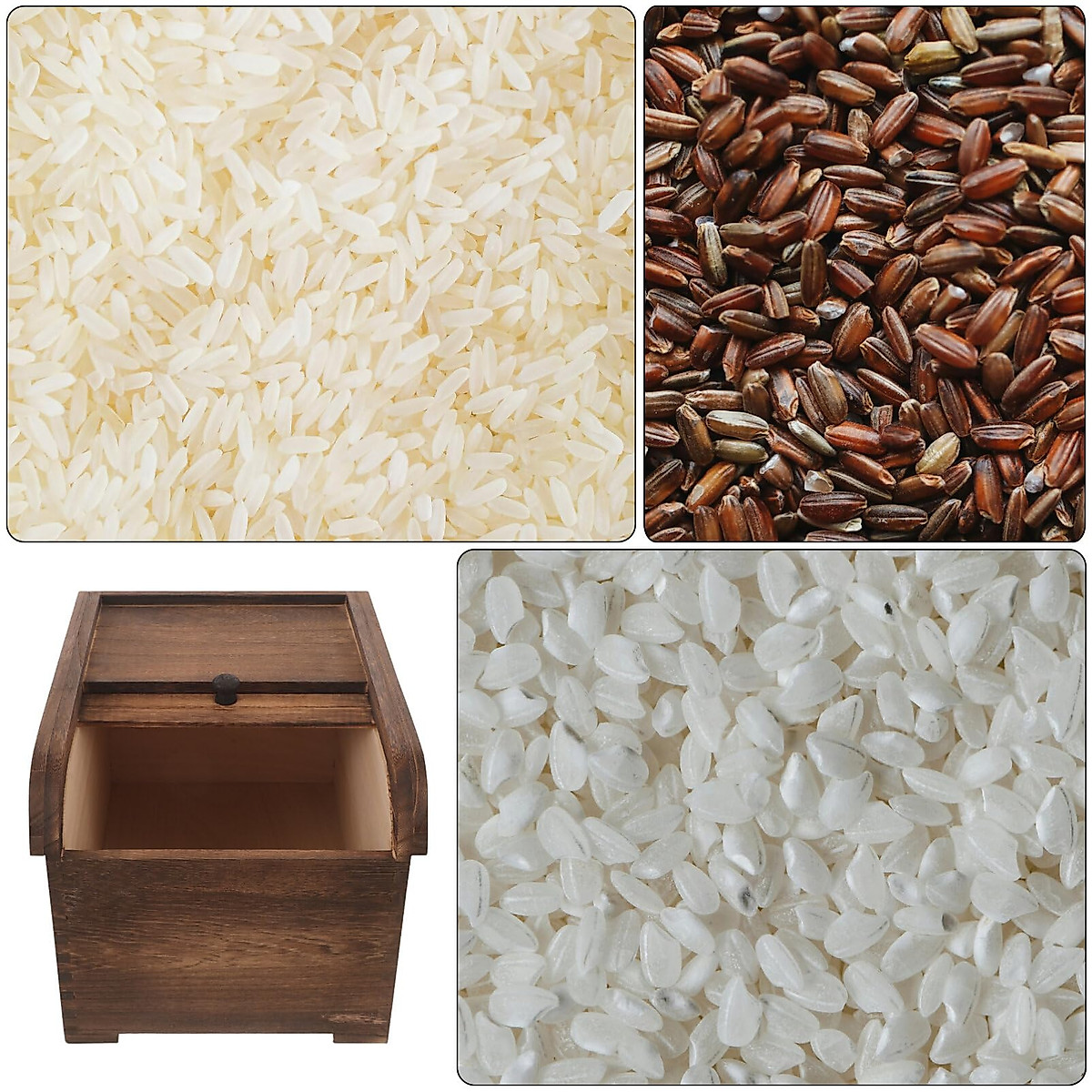 Kichvoe Wooden Rice Containers: 5KG Rice Storage Dispenser with Sliding Lid Reusable Food Bucket Cereal Container Flour Storage Bin Container for Rice, Cereal, Flour, Dry Food Coffee-11.40X9.43X8.06in