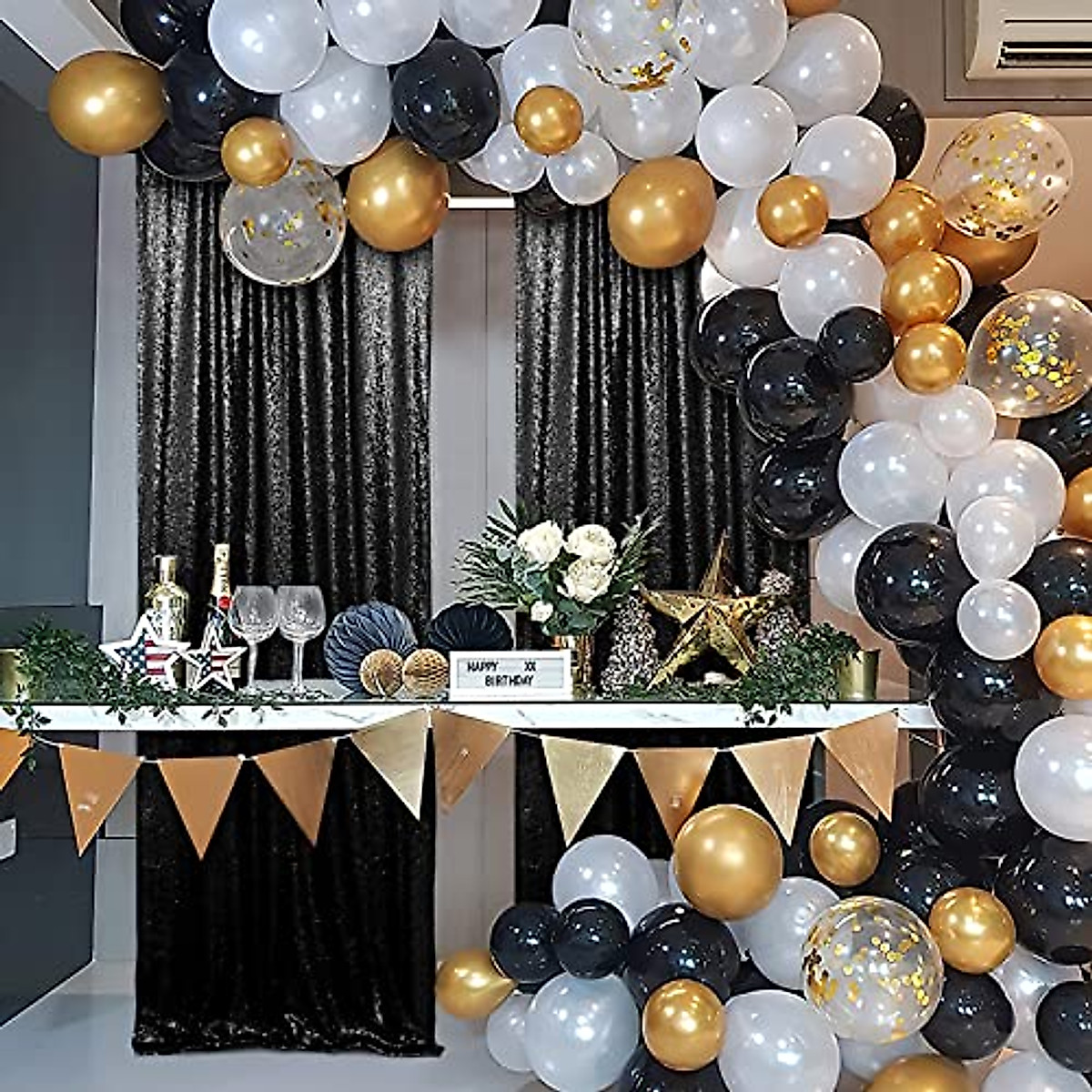 Black Backdrop Curtains for Parties 2 Panels 2ftx8ft Sequin Birthday Backdrop Seamless Photography Background Halloween Decoration