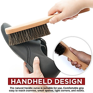 Horsehair Shoe Boot Brush 10.2 inches, Hat Brush, Hand Broom Brush by TAKAVU, 100% Soft Genuine Horse Hair Bristles, Long Beech Wood Handle for Cleaning Shoe, Boot, Counter, Bed, Cloth, Furniture