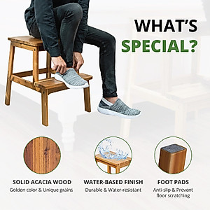 BEEFURNI 2 Step Wood Stool, Wooden Step Stools for Adults & Kids 350 lbs, Kids Step Stool, Bathroom,Bedroom Stool, Closet Step Stool, Easy to Assemble, 1 Year Manufacturer Warranty