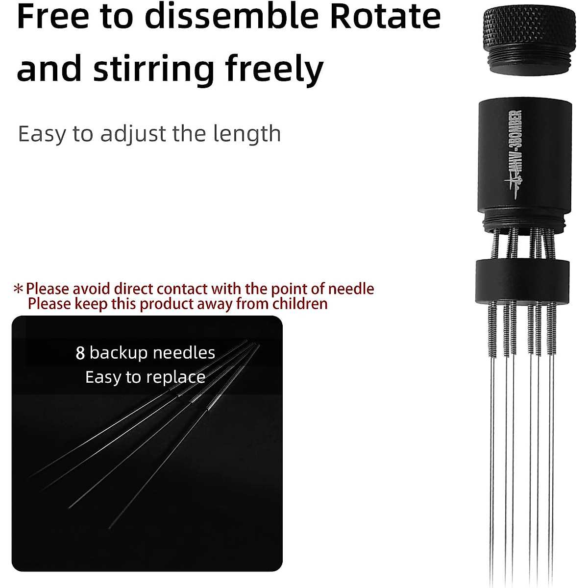 MHW-3BOMBER WDT Espresso Distribution Tool Coffee Stirrer 0.25mm Magnetic Stand Storage (8 Replacement Needle) T6026