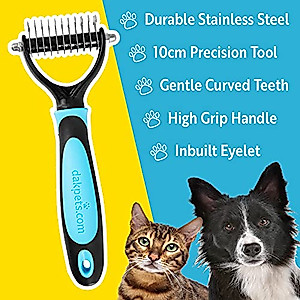 DakPets Cat & Dog Grooming Tool | All-In-One Metal Undercoat Rake, Dematting Tool, Detangling Comb, Fur Shedding Blade, Pet Hair Remover, and Grooming Brush | For Medium to Long-Haired Dogs and Cats