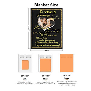 Personalized Anniversary Throw Blanket, 10 Year Anniversary Wedding Gifts for Couple Parents, Customized Soft Warm Lightweight Flannel Fleece Blanket, Couples Blanket Full Size for Valentine Birthday