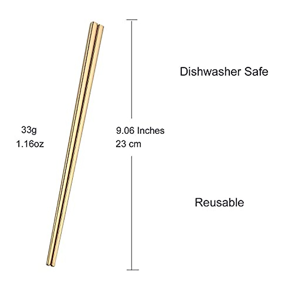 Dtdepth Stainless Steel Chopsticks - 5 Pairs Gold Reusable Dishwasher Safe Chopsticks, 304 Stainless Steel, Easy to Use (No Color Fading)