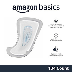 Amazon Basics Incontinence Guards for Men, Maximum Absorbency, 104 Count, 2 Packs of 52, White (Previously Solimo)