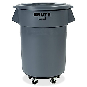 Rubbermaid Commercial BRUTE Trash Can Flat Lid, Round, Gray, 55 Gallon, FG265400GRAY
