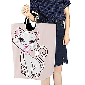 Kaariok Pink Cute Cat Kitten Animal Laundry Hamper with Handles Waterproof Collapsible Storage Basket Large Dirty Clothes Bin for Laundry Room, 22.7 Inches