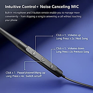 Bluetooth Headphones Noise-canceling Magnetic adsorption Neck-Hanging Wireless Sports Earbuds with Microphone,Stereo bass in-Ear Earphones with Ear Loops and soundproof Cotton,IPX4 Waterproof,16h