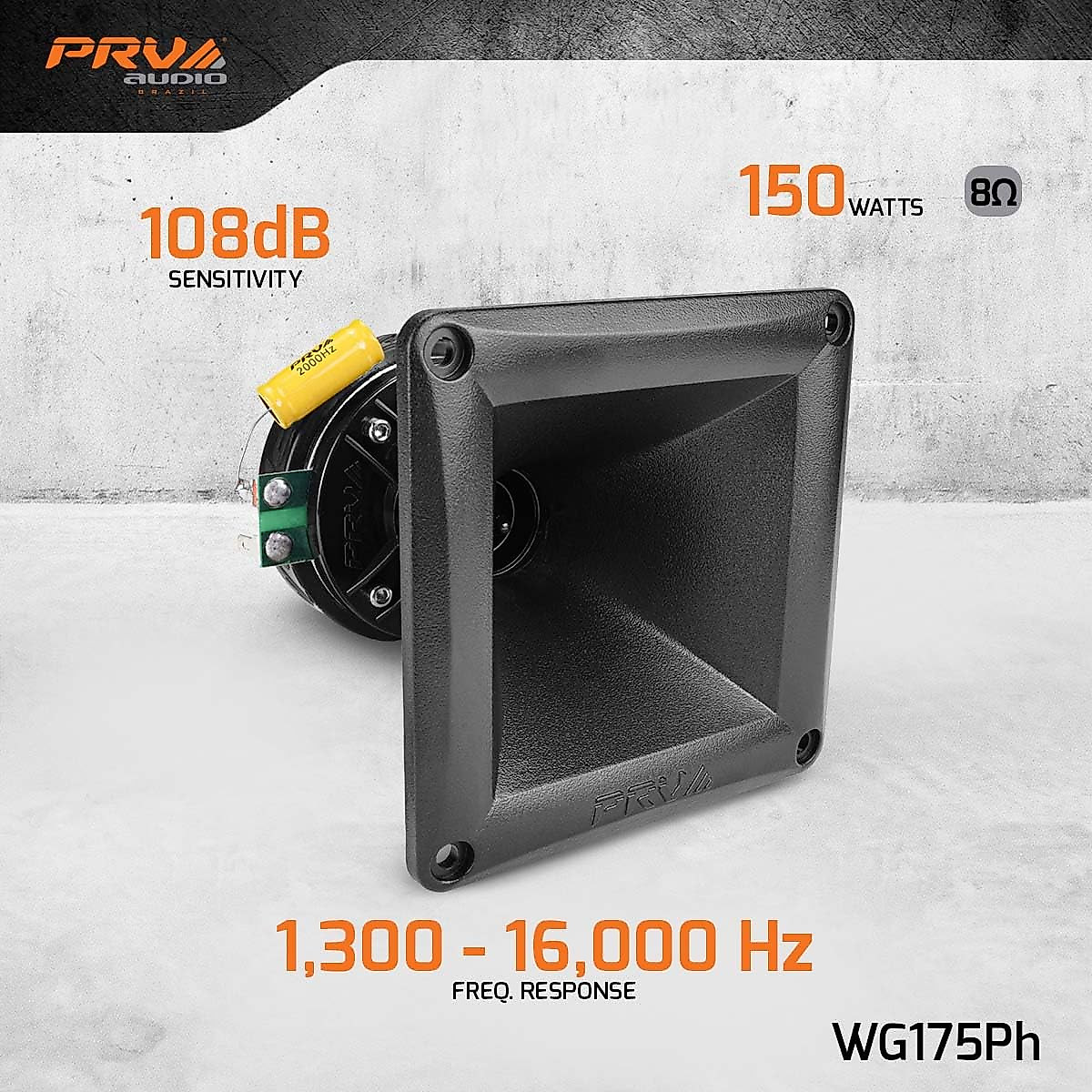 PRV AUDIO WG175Ph 1" Exit Compression Driver, 150 Watts Program Power, High Frequency, 108dB Tweeter Driver + Horn Combo - Horn Driver Car Audio