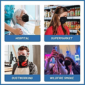 KN95 Face Masks Black Adults - 100 Pack KN95 Disposable Comfortable 5-Layer Safety Face Masks & 5 Adjustable KN95 Masks Extender Masks Large Size