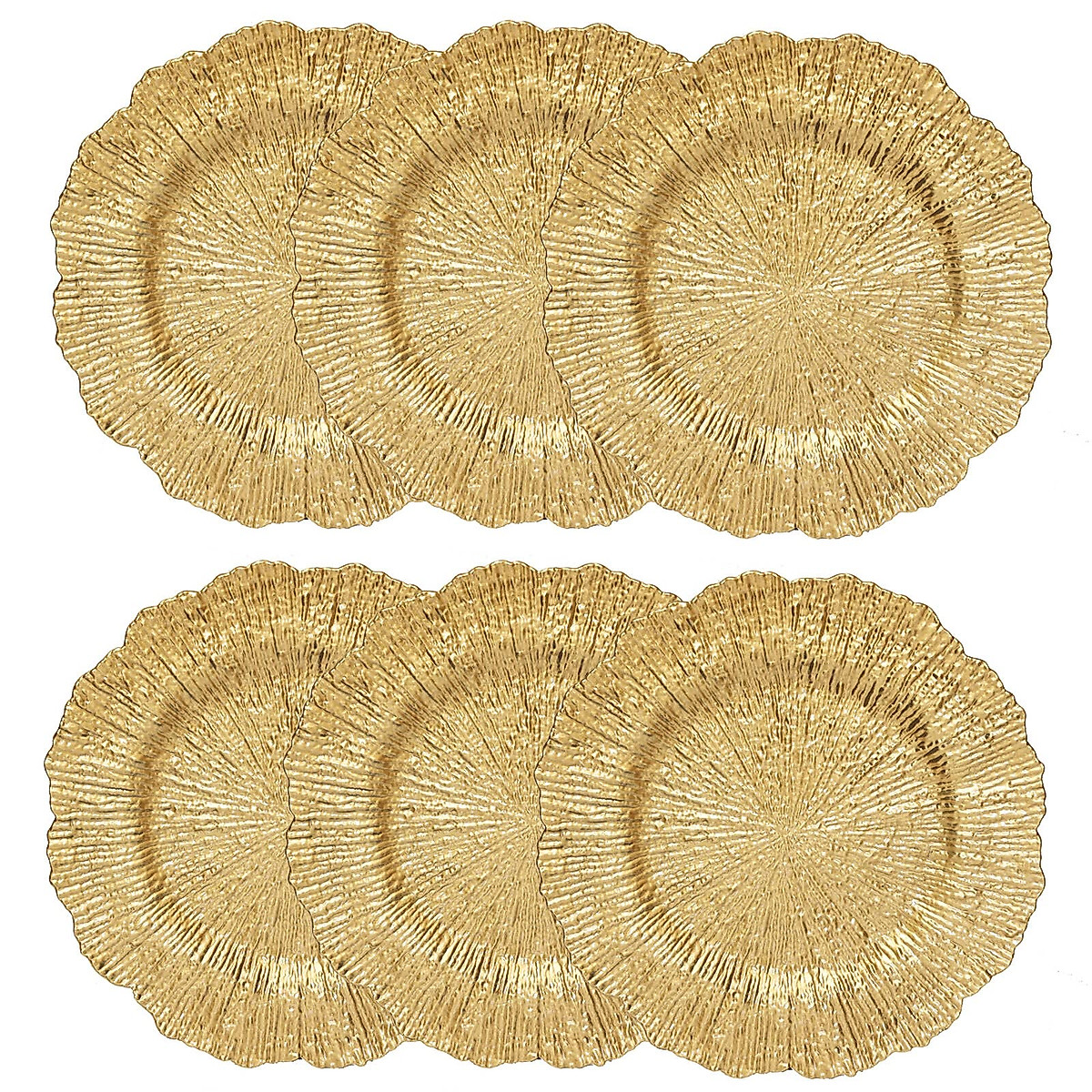 Spsyrine Gold Reef Charger Plates, 13" Table Chargers for Dinner Plate, Set of 6 Elegant Plastic Chargers Bulk Wedding, Tabletop Decor for Party, Events, Holidays.