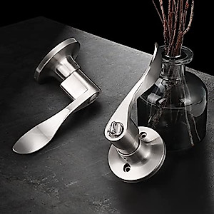 GOBEKOR 5 Pack Brushed Nickel Door Handle Interior Door Levers Privacy for Bedroom Bathroom Door Lock Keyless Wave Lever Door Handles