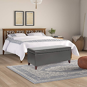 Adeco Rectangular Coffee Table Lift Top Storage Ottoman, Faux Leather Upholstered End of Bed Bench Footrest Footstool for Living Room Bedroom (Lift up Grey)