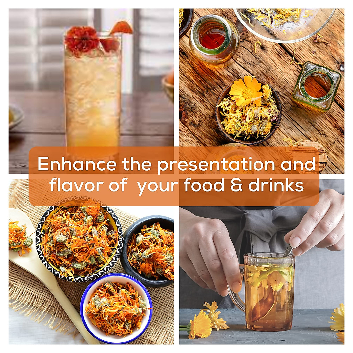 Dried Calendula Whole Flowers - 1 Pound Edible Flowers - Natural Marigold for Making Herbal Teas, Essential Oils, Balm, Salve, Crafting - Kosher Certified - Food Grade by bMaker