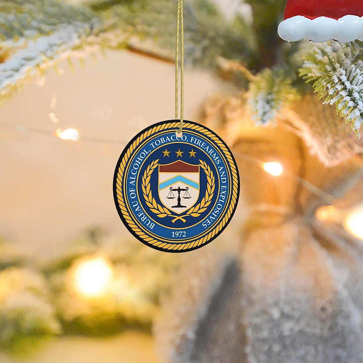 US Bureau of Alcohol Tobacco and Firearms ATF Charming Ceramic Christmas Tree Hanging Ornaments 2.9in Elevate Home Decor Indoors Outdoors
