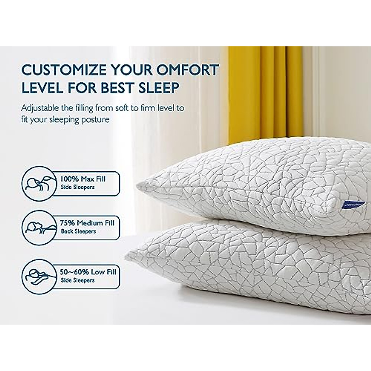 Dafinner Shredded Memory Foam Body Pillow for Adults, Removable Cooling Bamboo Rayon Cover, Soft-to-Firm Adjustable Loft, Full Body Long Bed Pillow for Stomach, Back or Side Sleepers, 20x54”