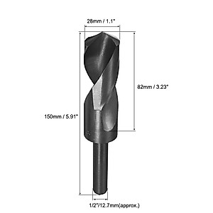 uxcell Reduced Shank Drill Bit 28mm Black Nitride Coated with 1/2 Inch Straight Shank, High Speed Steel HSS 9341 Twist Drill Bit for Stainless Steel Alloy Metal Plastic