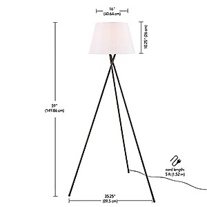 Globe Electric 67519 Allen 59" Floor Lamp, Matte Black, White Linen Shade, On Off Switch on Socket