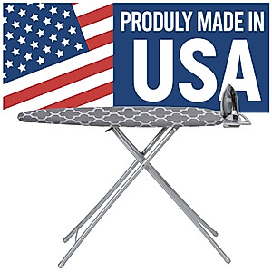 Tidy Zebra Ironing Board Made in USA – Compact Space Saving Standard Ironing Table with Extra Thick Cotton Ironing Boards Cover & Iron Rest – Collapsible Ironing Board for Easy Storage