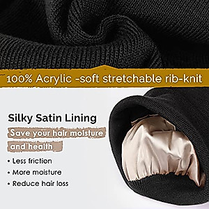 YANIBEST Womens Satin Lined Knit Beanie Hat Acrylic Winter Hats for Women Men Silk Lining Soft Slouchy Warm Cuffed Beanie Hat