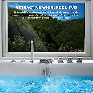 Empava 67 in. Acrylic Alcove Whirlpool Bathtub - Hydromassage Rectangular Jetted Soaking Tub with Center Drain - Waterfall Faucet