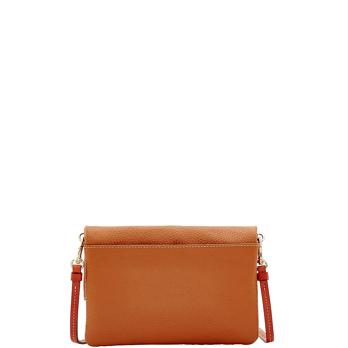 Dooney & Bourke Women's Foldover Zip Crossbody in Pebble Grain Leather, Small Sized Handbag with Adjustable Shoulder Strap, Caramel