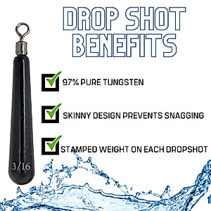 Reaction Tackle Tungsten Drop Shot (Black, Skinny, 1/2)- Tie on