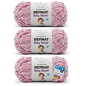 Bernat Baby Velvet Yarn - 3.5 Oz, Pink Mist - 3 Pack Bundle with Bella's Crafts Stitch Markers