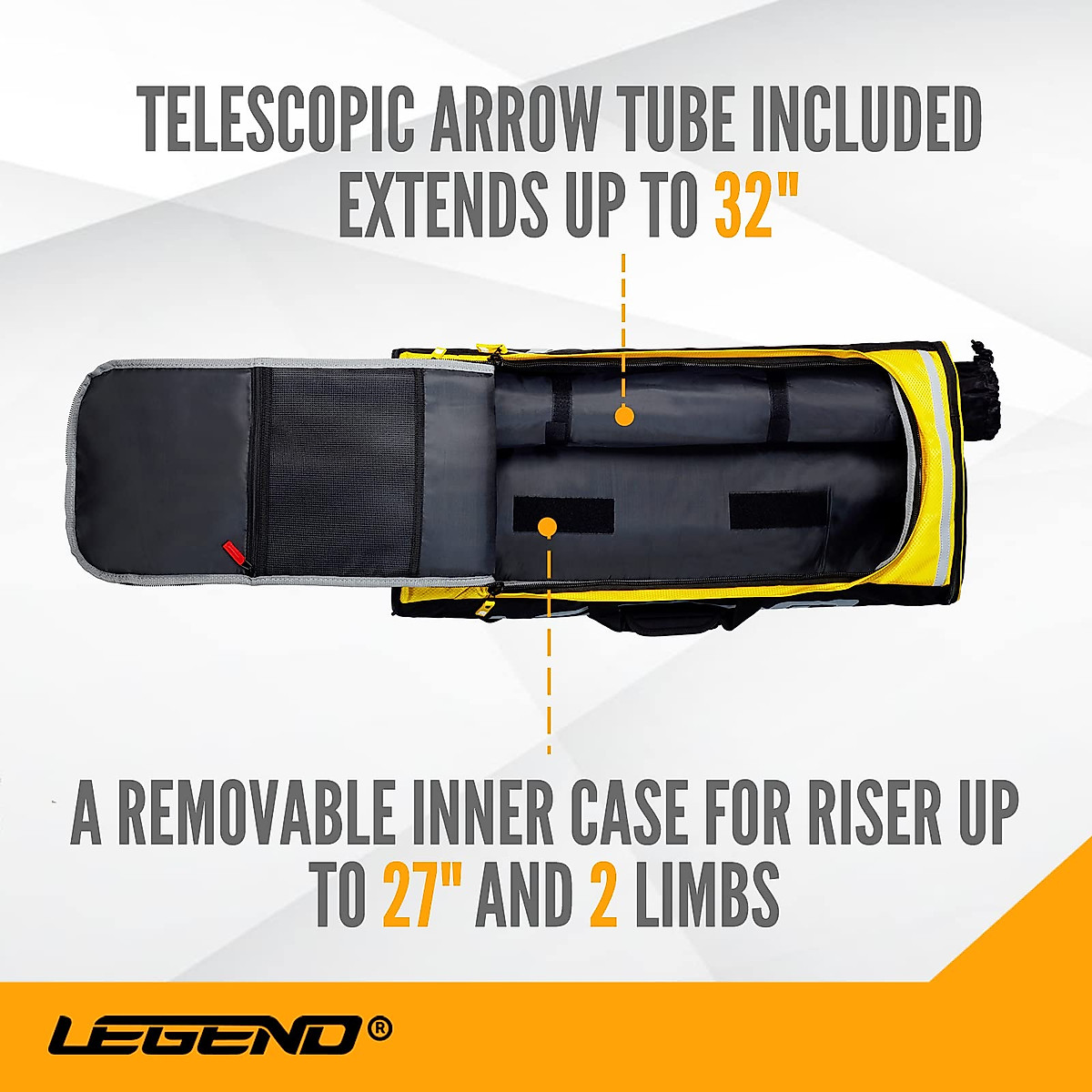 Legend XT720 Bow Backpack for Recurve Bow - Nylon Takedown Recurve Archery Bow Bag - Storage Compartments for Accessories & Gear - Protective Padding for Equipment Safety - Includes Arrow Tube Case