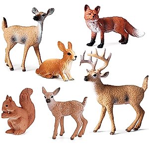 6 Pcs Simulated Forest Animal Models Figure Toy Playset, Woodland Creatures Figurines Miniature Toys Include Deer, Fox, Rabbit, Squirrel Treasures Science Educational Props