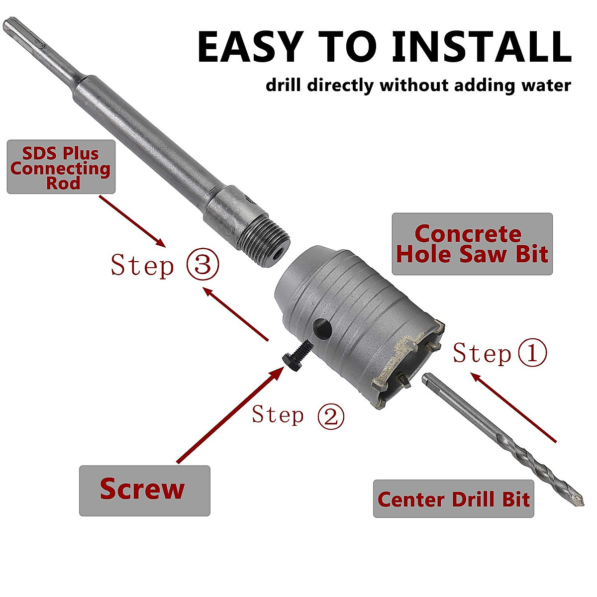 HighFree 65mm 50mm 30mm SDS Plus Shank Hole Saw Cutter Concrete Cement Stone Wall Drill Bit Kits for Brick Concrete Cement Stone