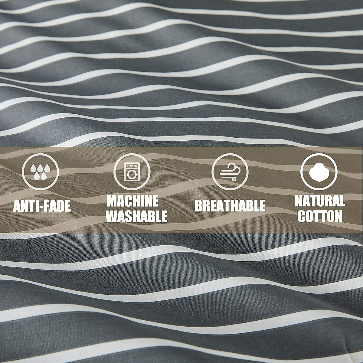 JELLYMONI 100% Natural Cotton 3pcs Striped Duvet Cover Sets, Dark Grey Duvet Cover with White Stripes Pattern Printed Comforter Cover, with Zipper Closure & Corner Ties(King Size)