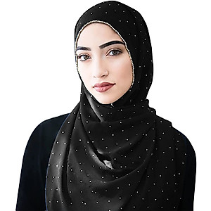ZAFA Women Soft Chiffon Rhinestone Long Scarf Shawl Fashion Muslim Hijab Head Wrap Scarves