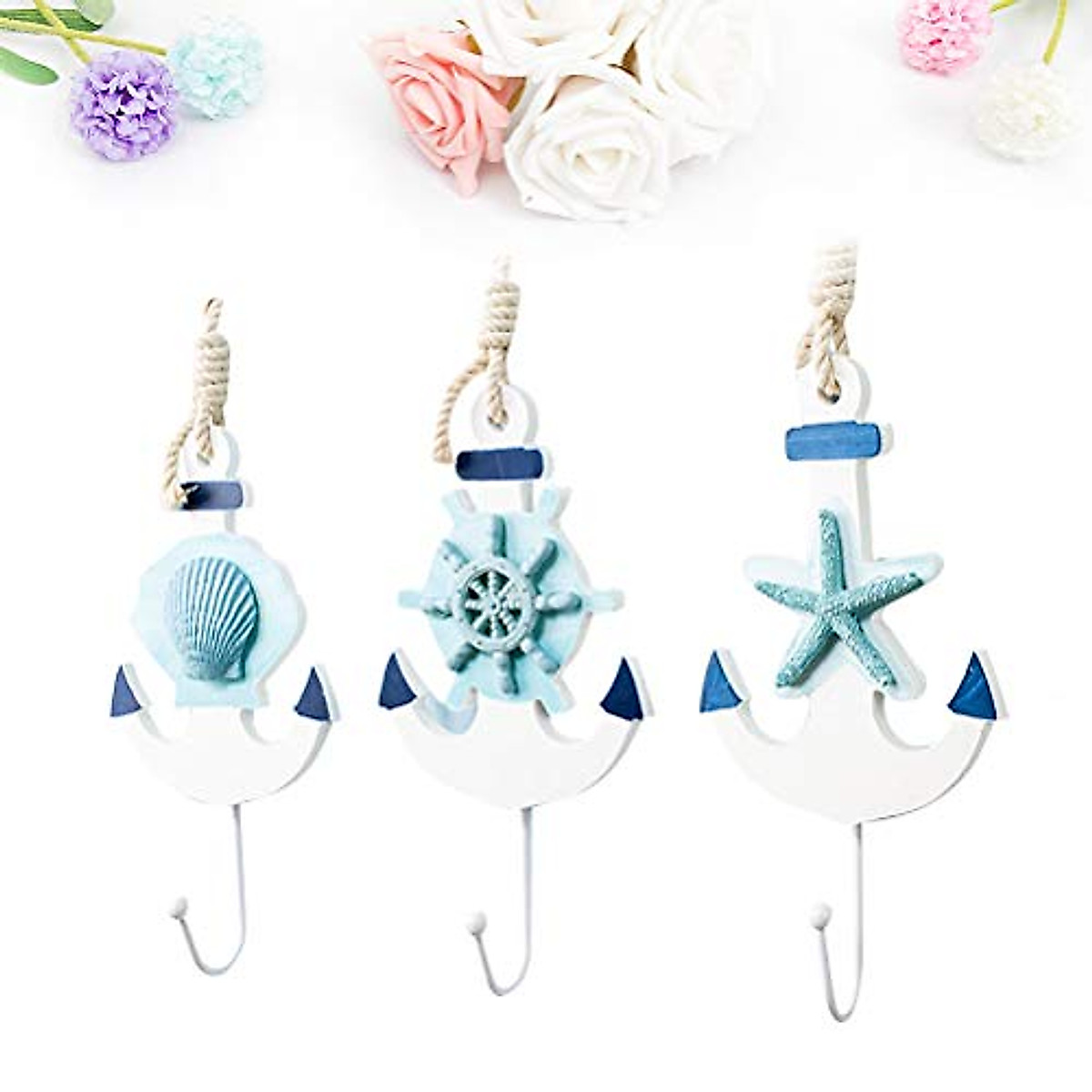 Cabilock 3pcs Mediterranean Ocean Style Wall Hook Coat Hook Clothes Hooks Hanger Wall Hanging Hooks for Home