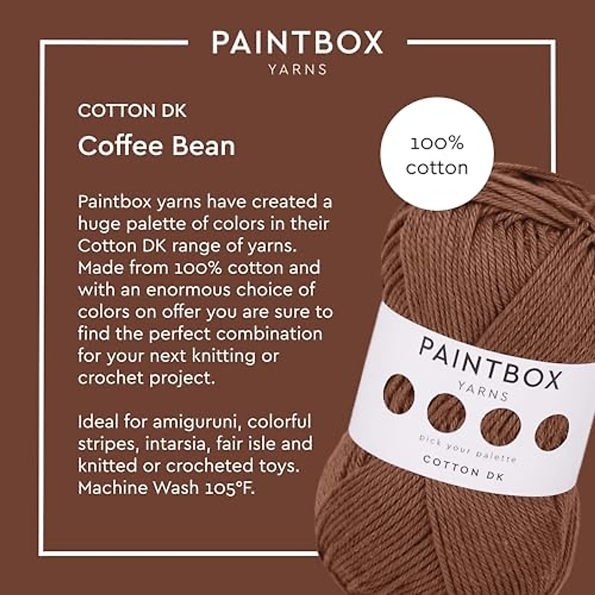 Paintbox Yarns 100% Cotton DK Yarn 1.76oz (50g), 137 Yards (125m) - Coffee Bean Wool for Crochet, Knitting - Soft, Lightweight Double Knit Yarn for Clothes