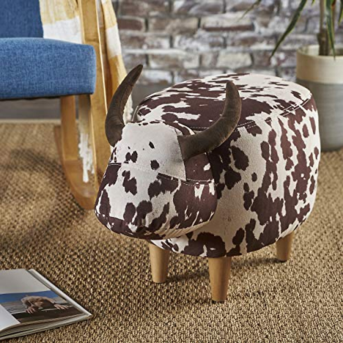 GDFStudio Bertha Milk Cow Patterned New Velvet Ottoman (Brown Milk Cow)
