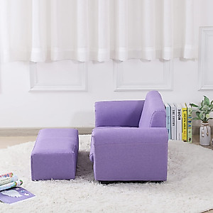 Yoonnie room 2-Seater Kid Couch with Big Ottoman,Kid Sofa Chair with Linen Fabric,Children Sofa Couch for 0-3 Age Kid Gift,Purple