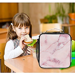 Lunch Bags for Boys Girls, Pink Marble Pattern Reusable Insulated Lunch Box Thermal Meal Tote Kit, Lunch Cooler Bag Organizer with Adjustable Shoulder Strap