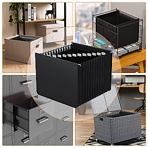 TOPCJ Black Hanging File Folders,Expanding File Organizer,File Cabinet Letter Size,13 Innovative Accordion Pockets,Monthly Tabs,Large Capacity, Durable Plastic Desk Organizer 2 Black
