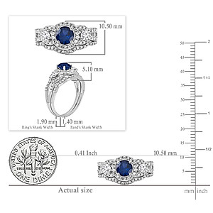 Dazzlingrock Collection Round Blue Sapphire & White Diamond 3 Stone Halo Wedding Ring Set for Women in 14K White Gold Size 6