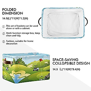 TropicalLife Rectangular Storage Bin Cube Sport Ball Club Golf Theme Foldable Organizer Basket with Handles, Collapsible Storage Box for Kids Toy Shelf Closet Nursery