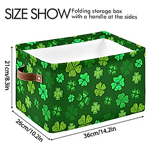 Happy St. Patrick's Day Accessories Storage Basket Fabric Laundry Baskets Green Clover Shamrock Lucky Storage Boxes Organizer Bag for Cloth Toy Book Storage Cubes Shelf Closet Bins 16×12×8 Inches