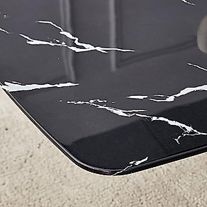 SSLine Faux Marble Dining Table,71 Inch Tempered Glass Dining Table,Modern Rectangular Table with X-Sahped Gold Metal Legs for Home,Kitchen