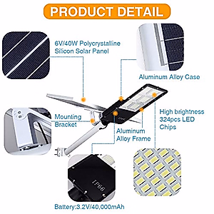 WisHomee 800W LED Solar Street Lights, Outdoor Dusk to Dawn Pole Light with Remote Control, Waterproof, Ideal for Parking Lot, Stadium, Yard, Garage and Garden (Cool White)